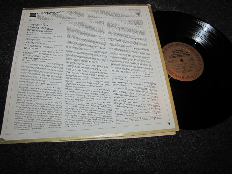 ANTIPHONAL MUSIC FOR FOUR BRASS CHOIRS - COLUMBIA RECORDS QUDRAPHONIC ...