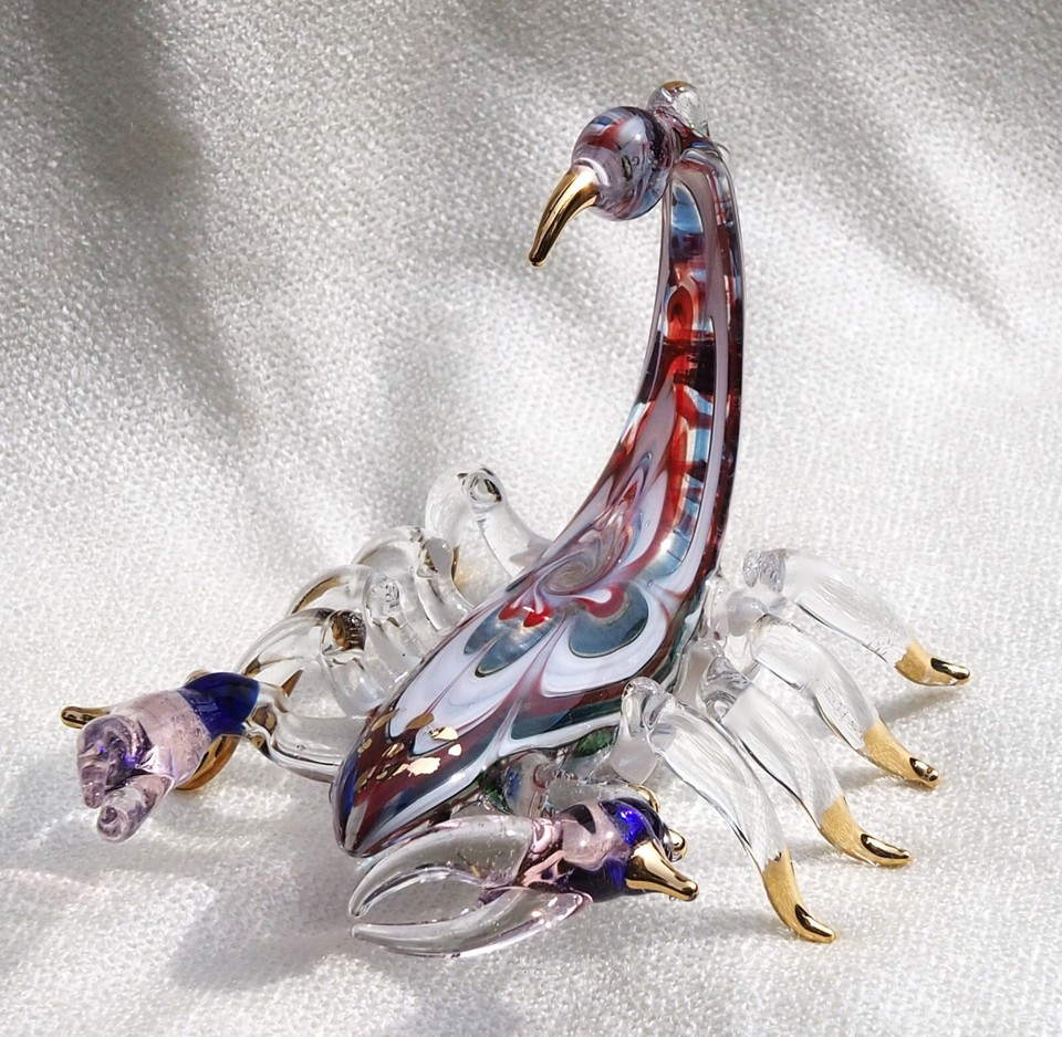 Blue Maroon SCORPION hand blown art glass figure 4 inch gold trim ...