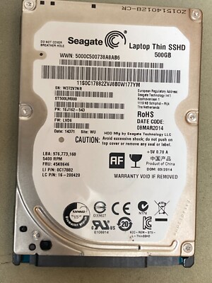Seagate SSHD 500GB Internal 5400RPM 2.5" #7 unallocated drive OEM | eBay