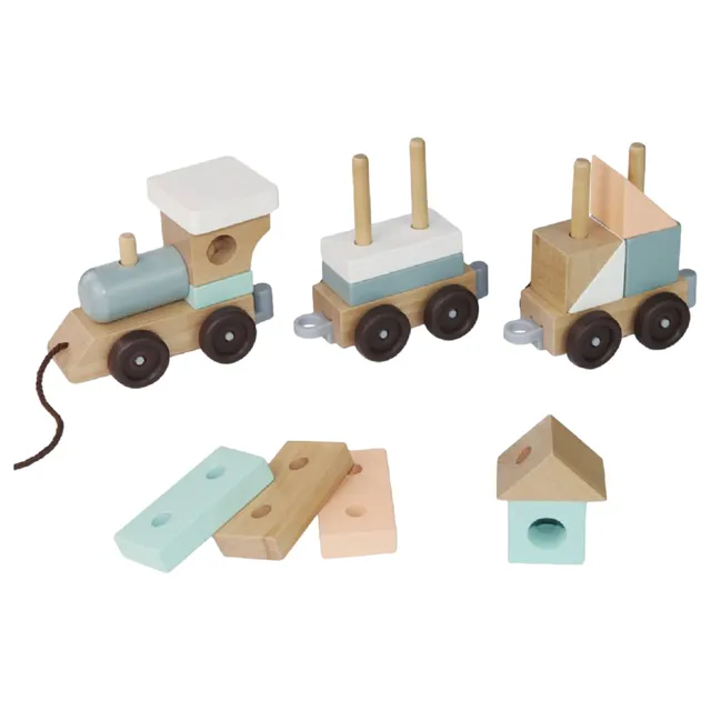 Wooden Stacking Train Toy Set Montessori Shape Sorter Pull-Along Toy ...