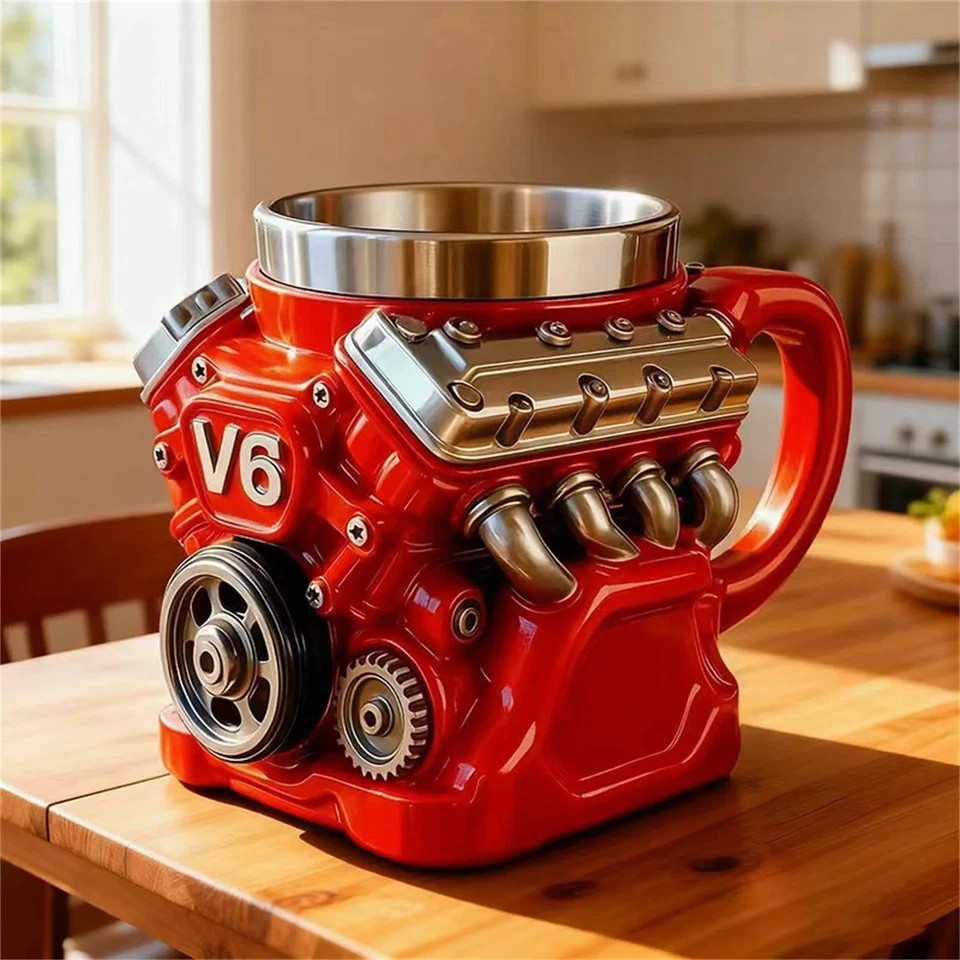 Retro V8 Engine Coffee Mug Ceramic Cup Stainless Steel Interior Gift ...