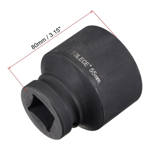 1" Drive 55mm 12-Point Impact Socket, CR-MO Steel 80mm Length, Standard ...