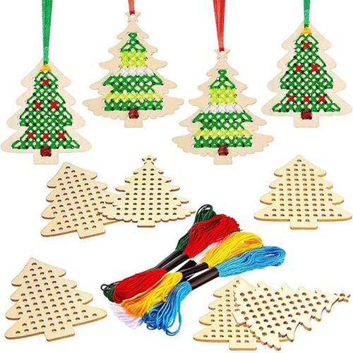 Wooden Cross Stitch Christmas Ornaments 10Pcs Cross Stitch Christmas ...