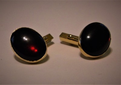 VINTAGE 1/20-12 K G. F. SWANK OVAL DARK RUBY RED LUCITE ACRYLIC ...