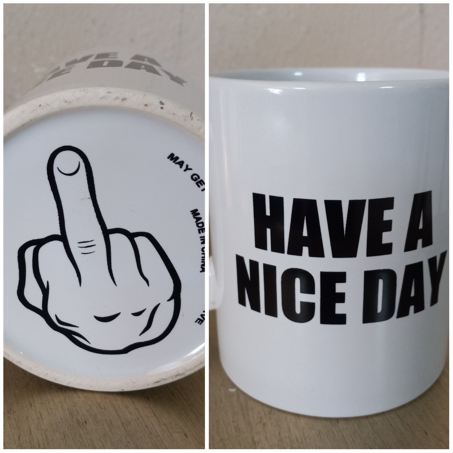 Funny Coffee Mug Cup Middle Finger Have A Nice Day White 14 oz With ...