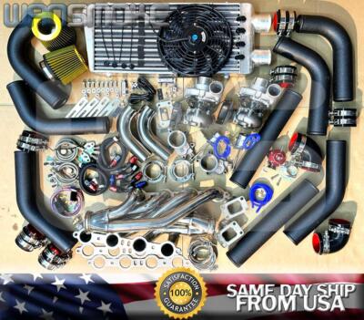 TWIN TURBO CHARGER KIT TT BLACK FOR GM LS1 LS2 LS3 LS6 VORTEC V8 4.8 5. ...