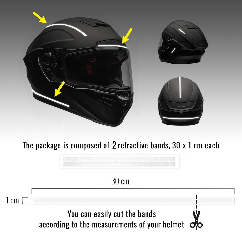 Reflective 3D Adhesive Strips for Motorcycle Helmet, White, 1 x 30 cm ...