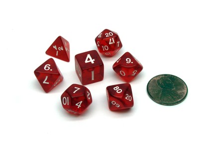 Mini Polyhedral 7 Piece Transparent Dice Set Small 11mm Die - Red with ...