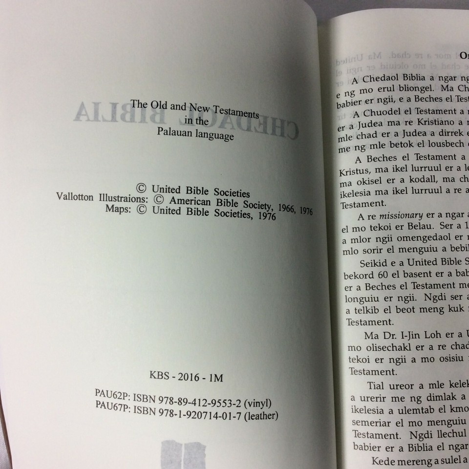 CHEDAOL BIBLIA Palauan Holy Bible Palau Language Translation Society ...