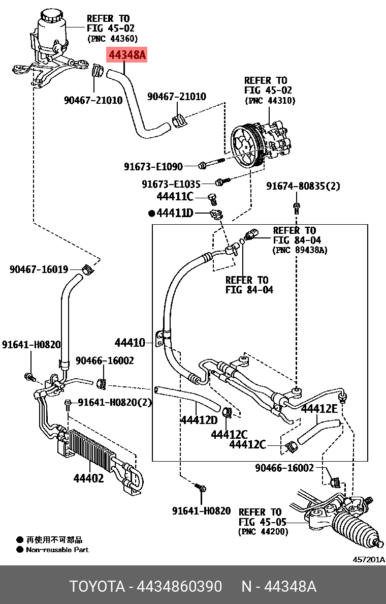Genuine OE hose, oil reservoir to pump, no.1, 4434860390 for TOYOTA ...