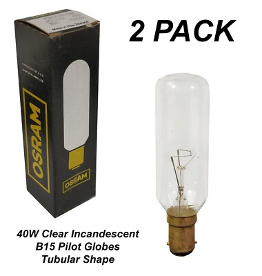 2 x 40W Clear Pilot Light Globe Bulb Lamp Tubular B15 Small Bayonet ...