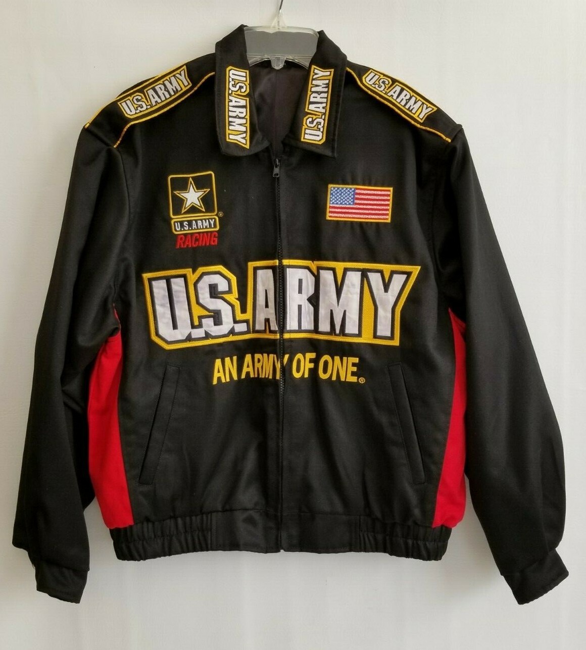 Unbranded Mens Black Jacket U.S. Army Racing Logo Zip… - Gem