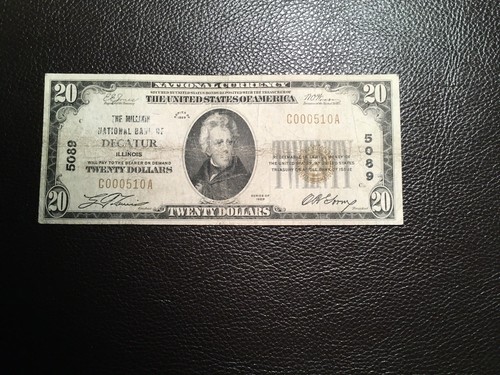 $20 national bank note Decatur Illinois some scuffing on the Obverse ...