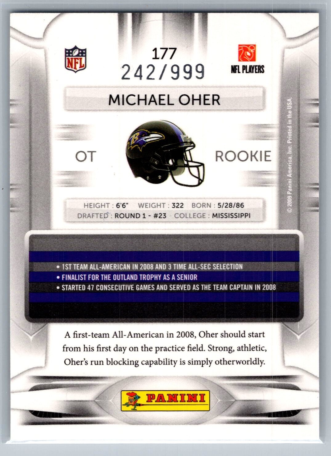 2009 Playoff Prestige - Draft Picks Light Blue #177 Michael Oher /999 ...