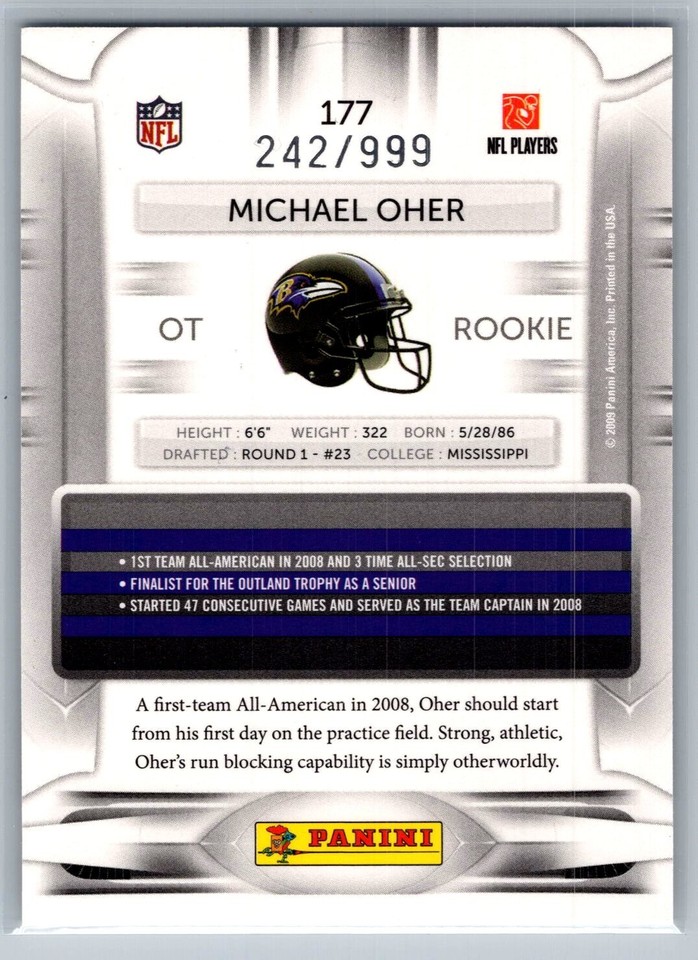 2009 Playoff Prestige - Draft Picks Light Blue #177 Michael Oher /999 ...