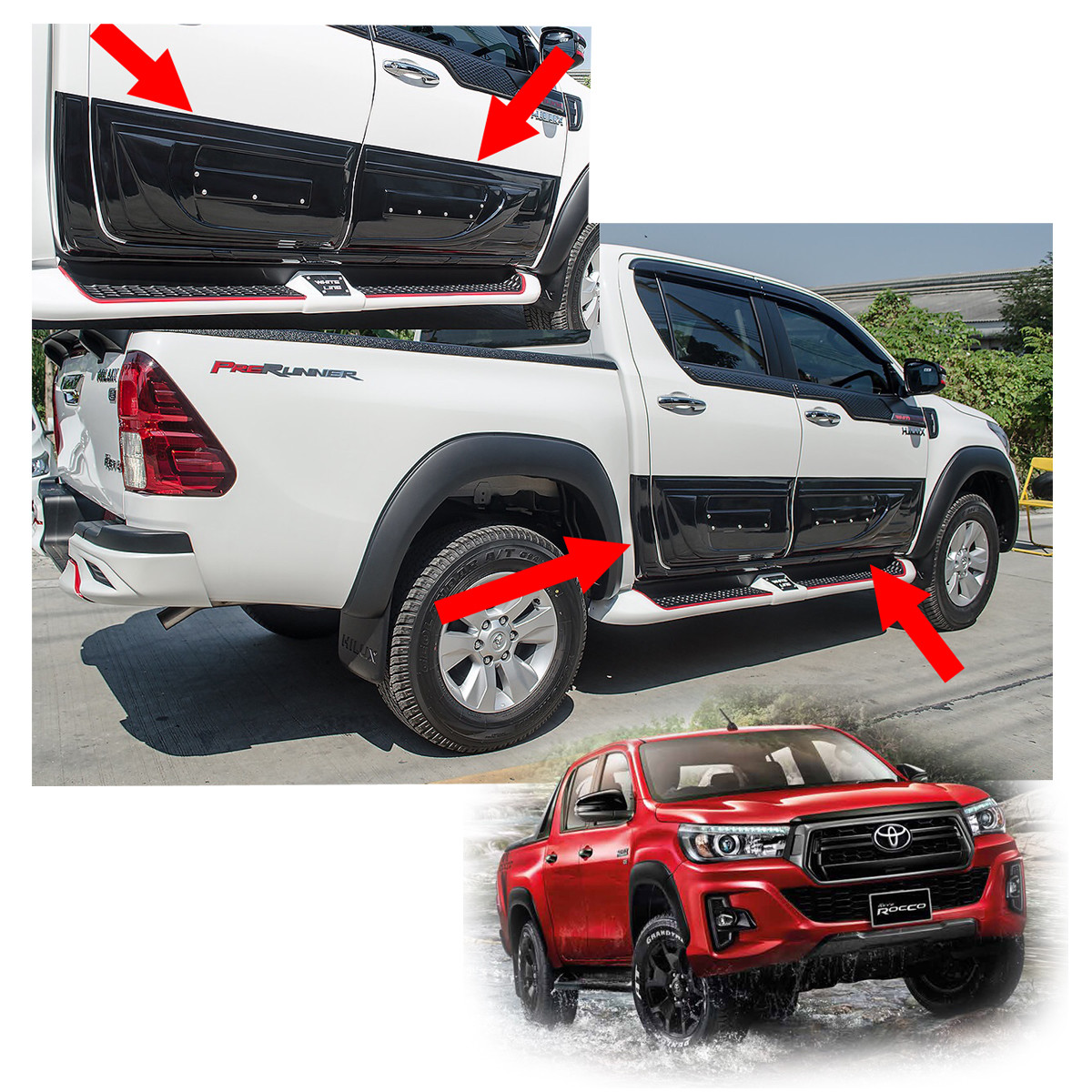 Side Body Cladding Cover Trim Matte Black Fits Toyota Hilux Revo Rocco ...