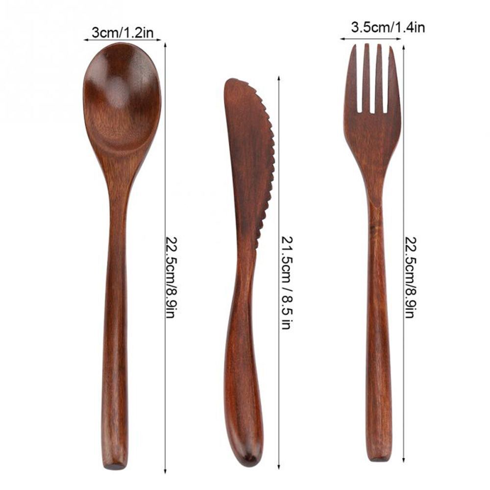 Dinnerware Cutter Spoon Fork Reusable Wooden Cutlery With Bags Bamboo ...