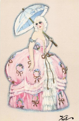 S. CHIOSTRI “FOFI” Postcard BELLE WHITE WIG ELABORATE DRESS ART DECO ...