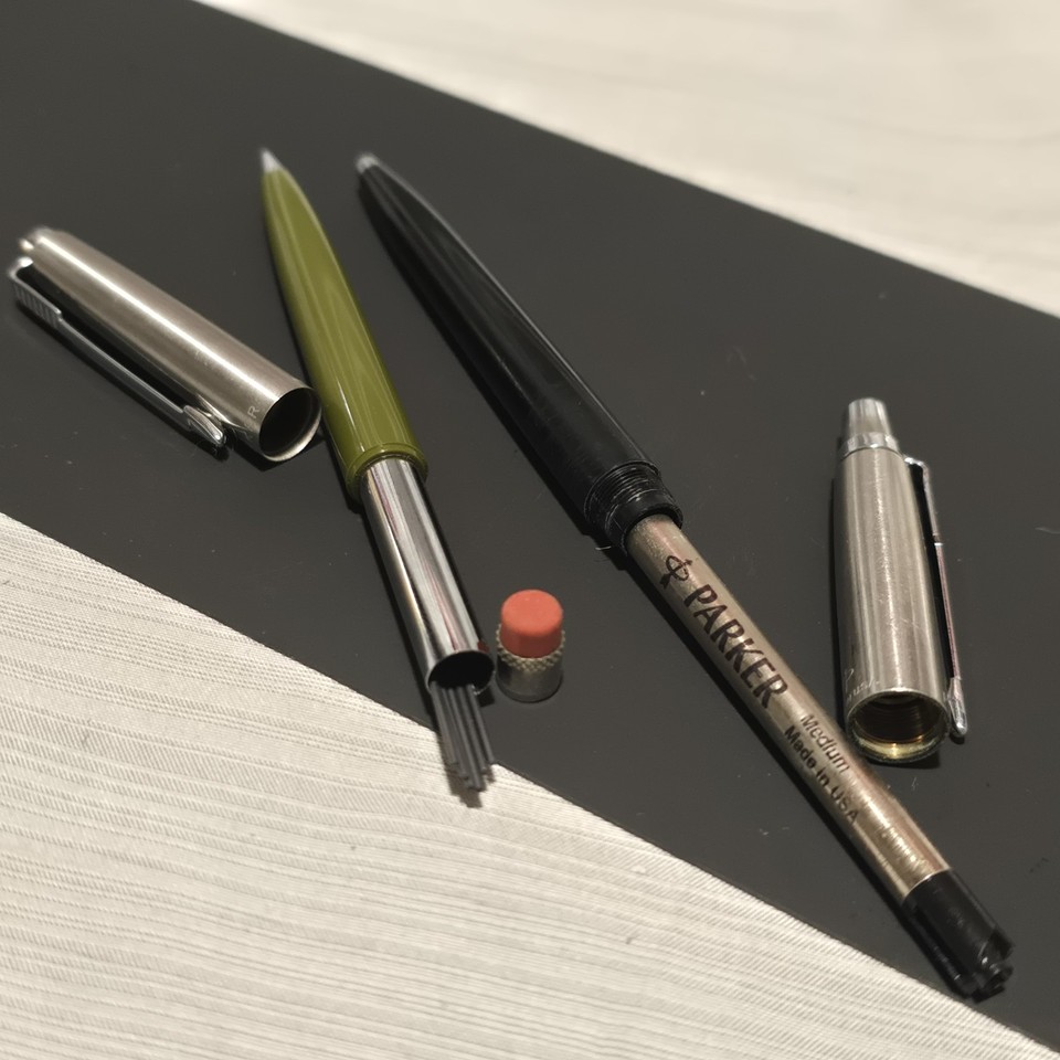 VTG Parker Jotter Black BallPoint Pen Olive Mechanical Pencil Brass ...