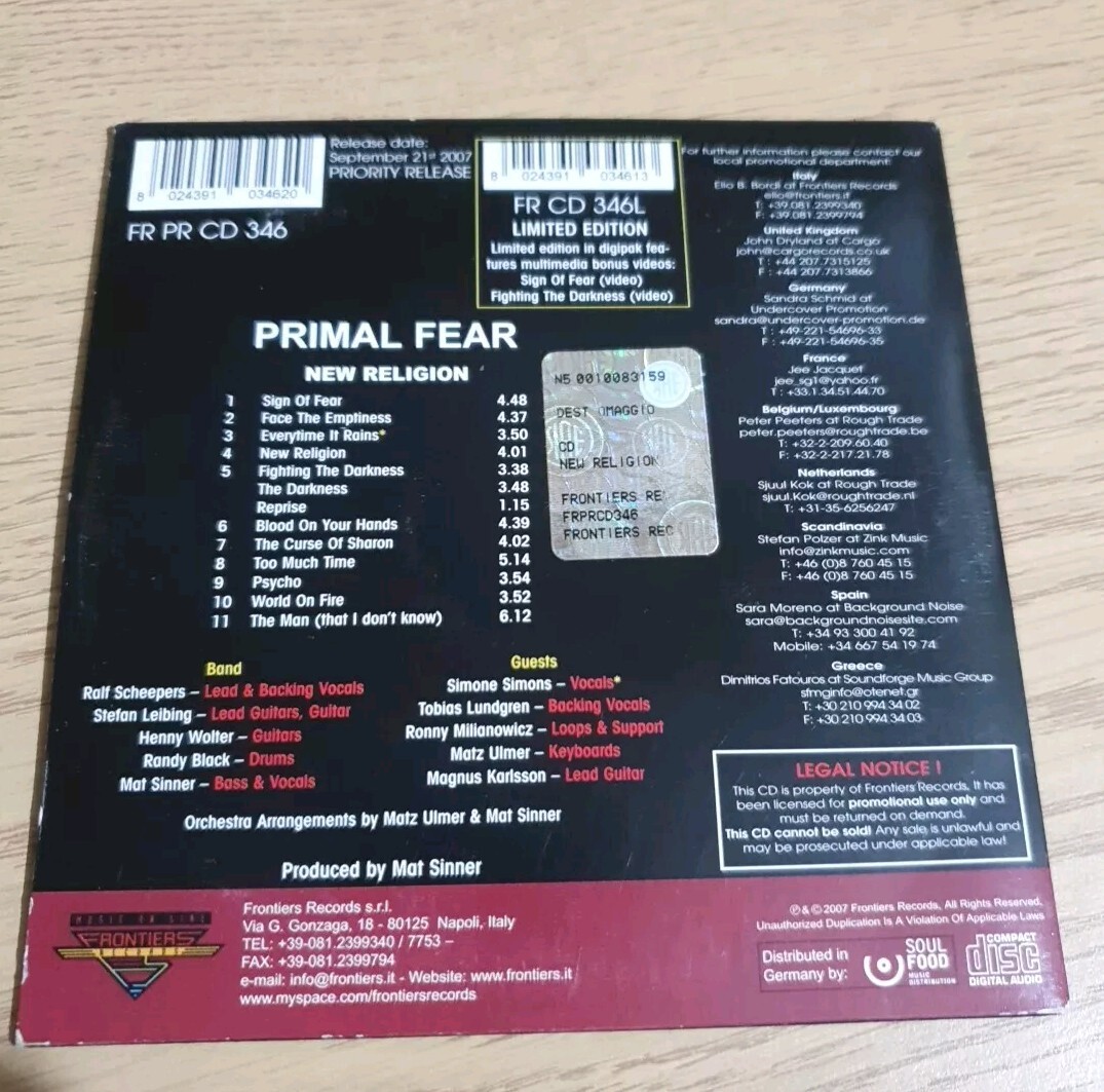 Primal Fear : New Religion: Promo CD. | eBay