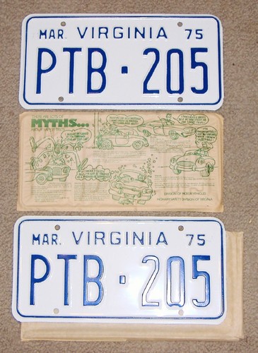 VINTAGE MATCHED PAIR 1974(EXP. MAR. 75) VIRGINIA LICENSE PLATES-PTB205 ...