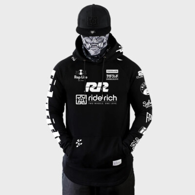 Ride Rich RR Racing Scoop Pullover Motorcycle Hoodie Black/W Hoody Bike ...