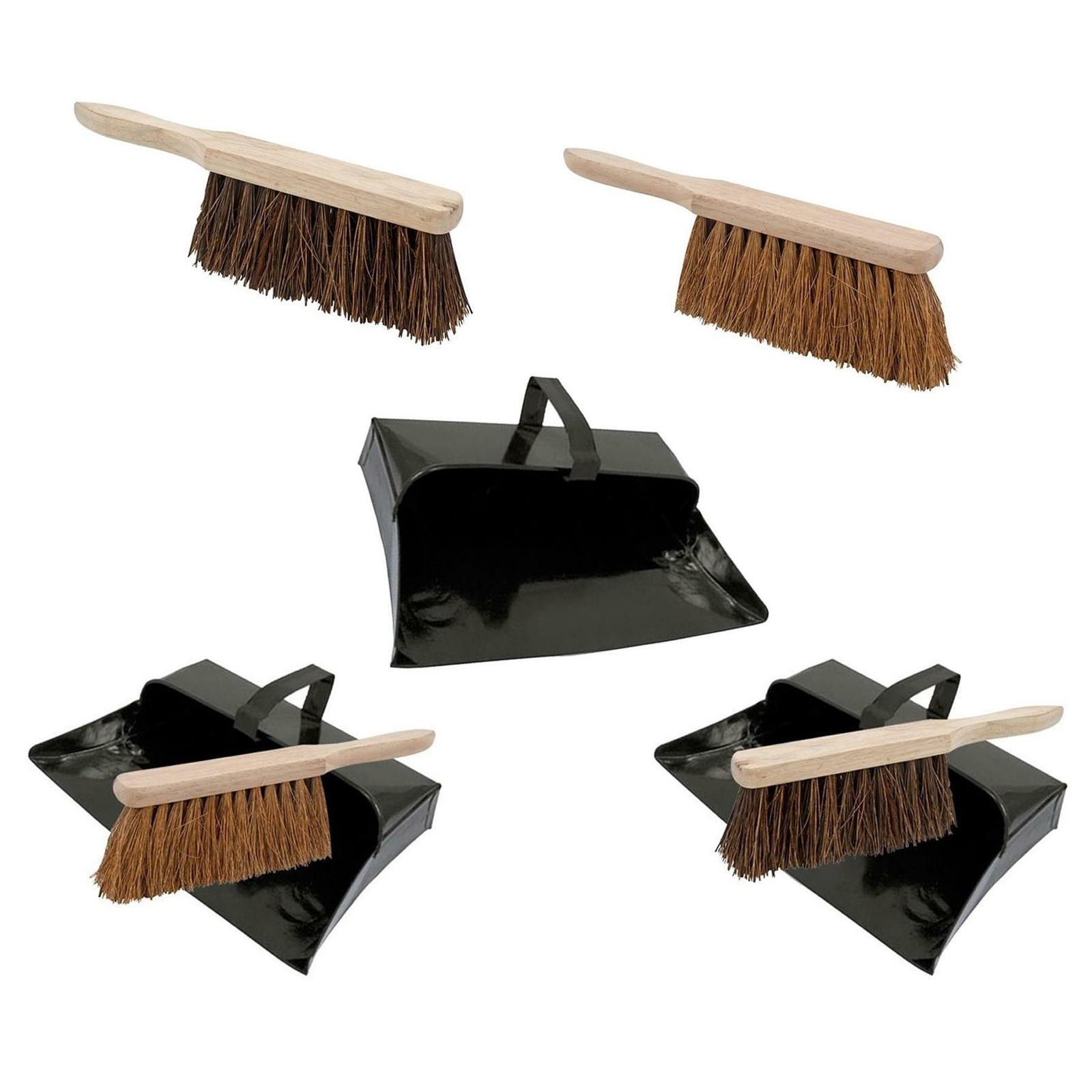 Dustpan and Brush Set Black Hooded Metal Ash Dust Pan Soft or Stiff ...