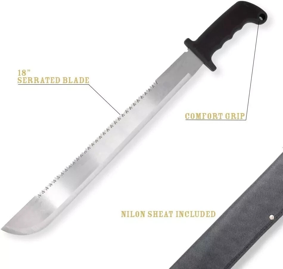 Gordon 18 inch Serrated Machete Knife w/ Nylon Sheath Survival Tool ...