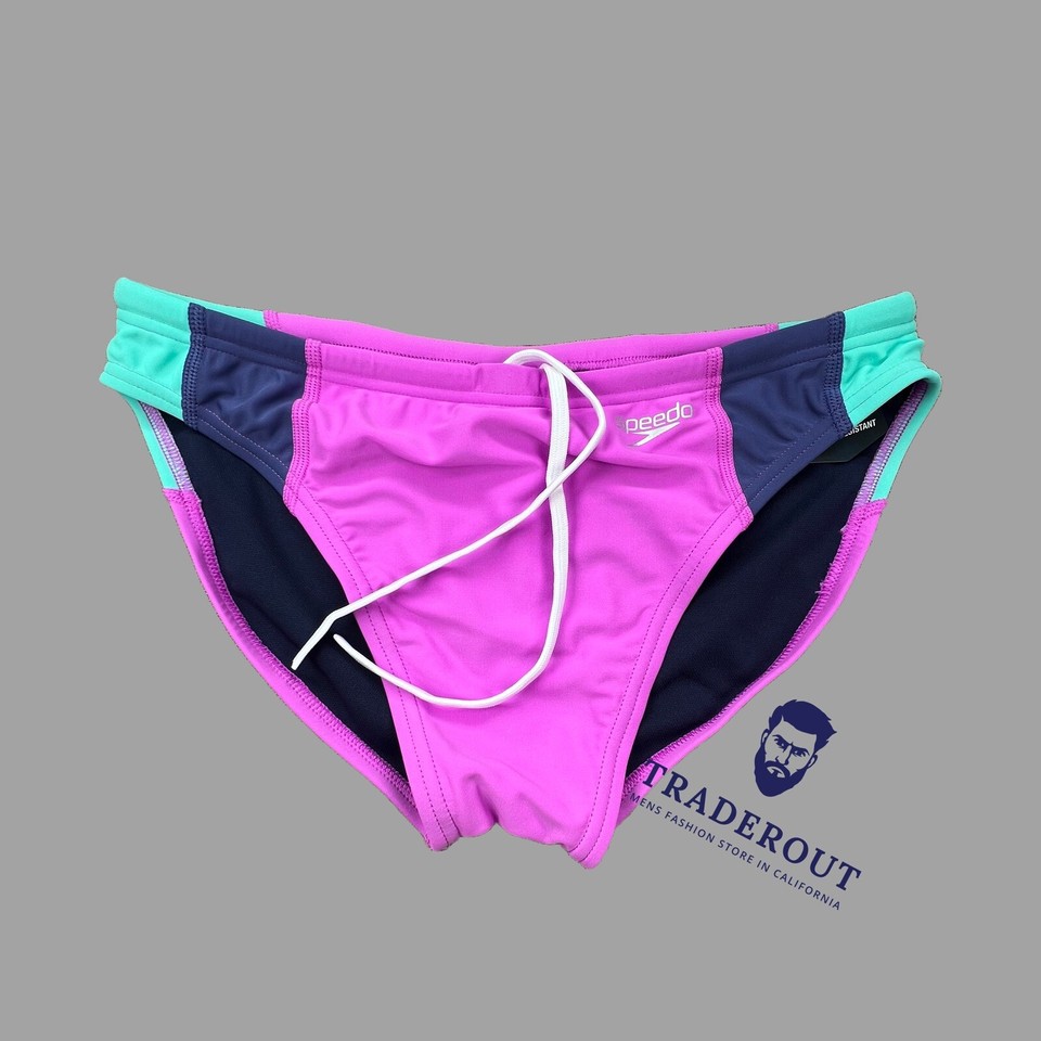 Speedo Men purple colorblock beach diving 2" swim Brief bikini Swimwear ...