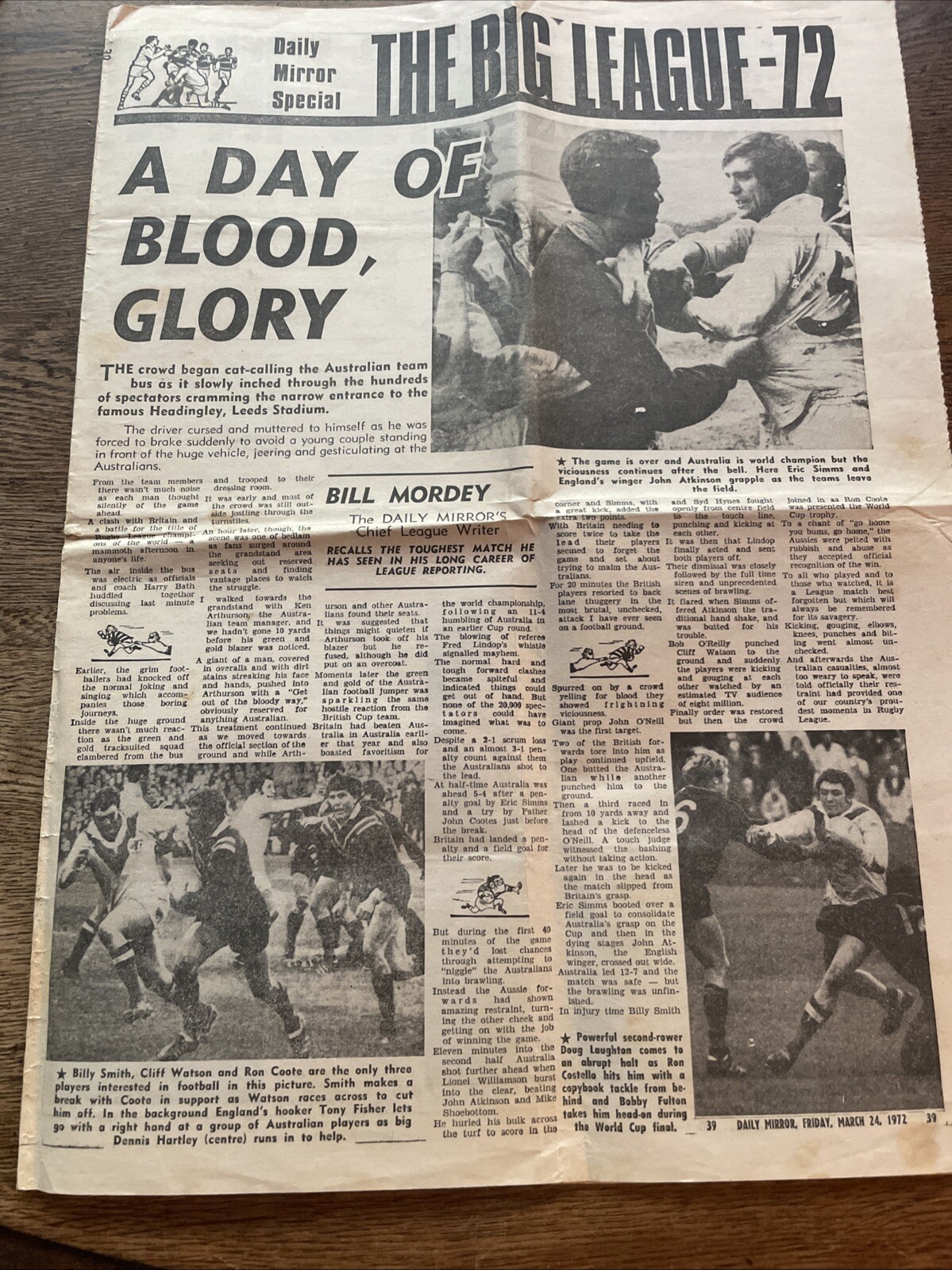 Daily Mirror 24 March 1972 - Australia v England, Reg Gasnier - The Big ...