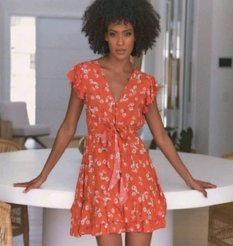 NEW🤩 Jaase Dress Sz M Red Floral Mini BNWT Ruffle Tie Bow Cut Out Boho ...
