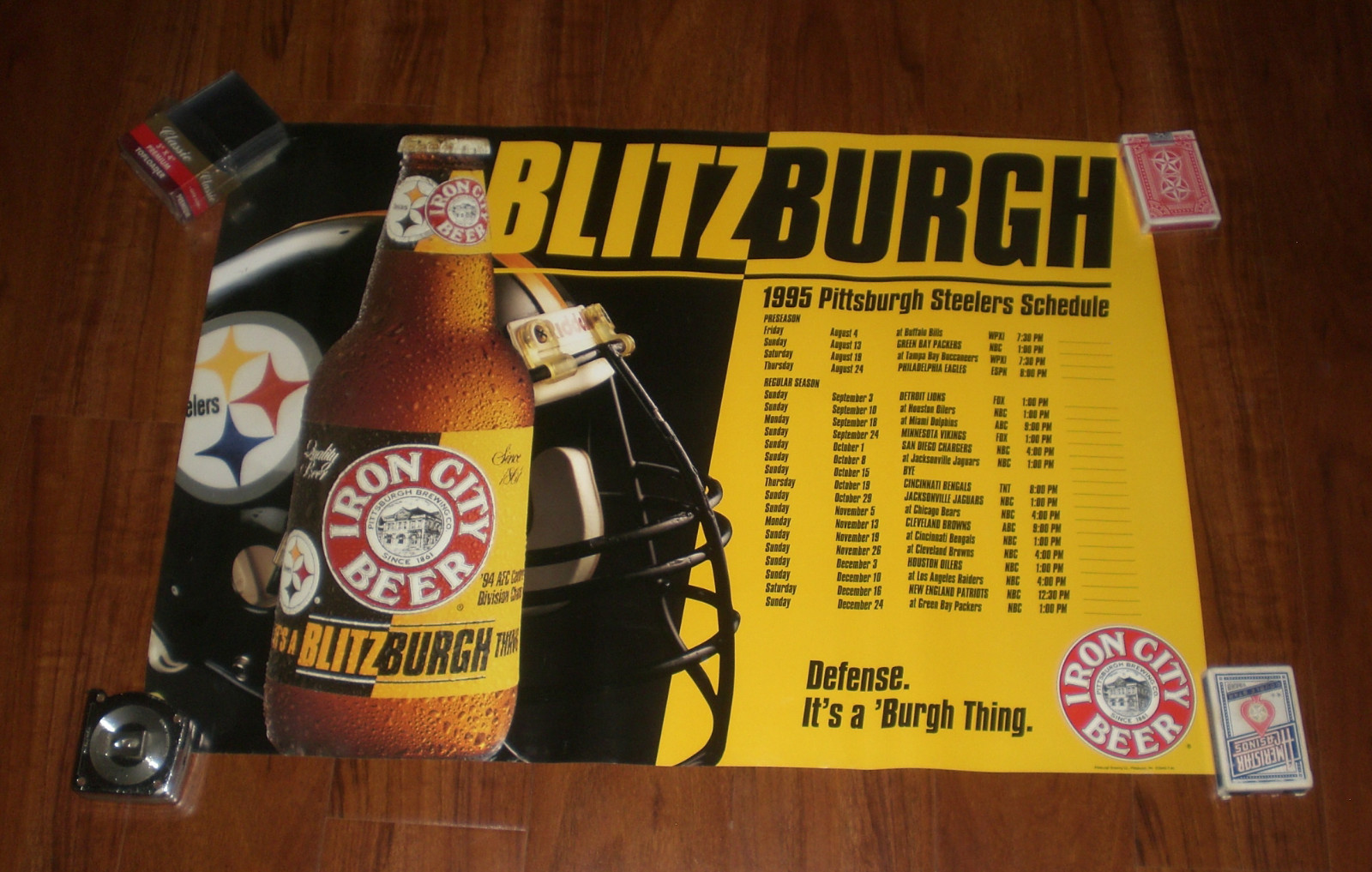 1995 STEELERS BLITZBURGH IRON CITY BEER POSTER - DEFENSE IT'S A BURGH ...