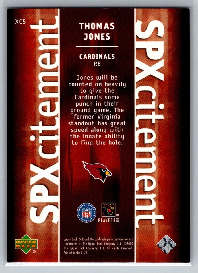 2000 Upper Deck SPXcitement #XC5 Thomas Jones Arizona Cardinals ...