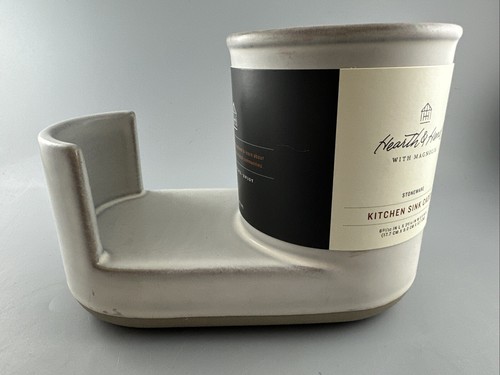 Hearth & Hand Modern Rim Stoneware Kitchen Sink Caddy Cream/Clay | eBay