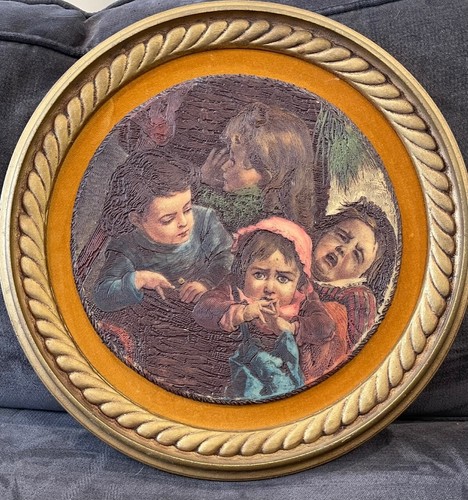 Vintage Artini Engraving Hand Etched Painting 15" x 15" Children ...