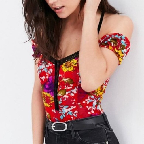 Urban Outfitters Out from Under Betsey Floral Velvet Bodysuit Y2K M | eBay