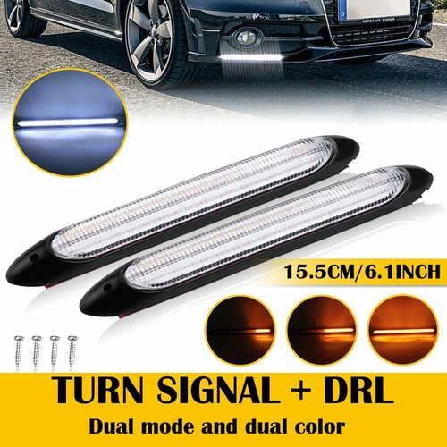 6" DRL LED Headlight Strip Light DRL Lamp Sequential Turn Signal Amber ...