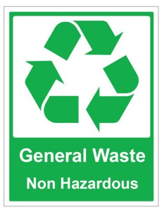 2 x GENERAL WASTE NON HAZARD GREEN SELF ADHESIVE STICKERS SAFETY SIGNS ...