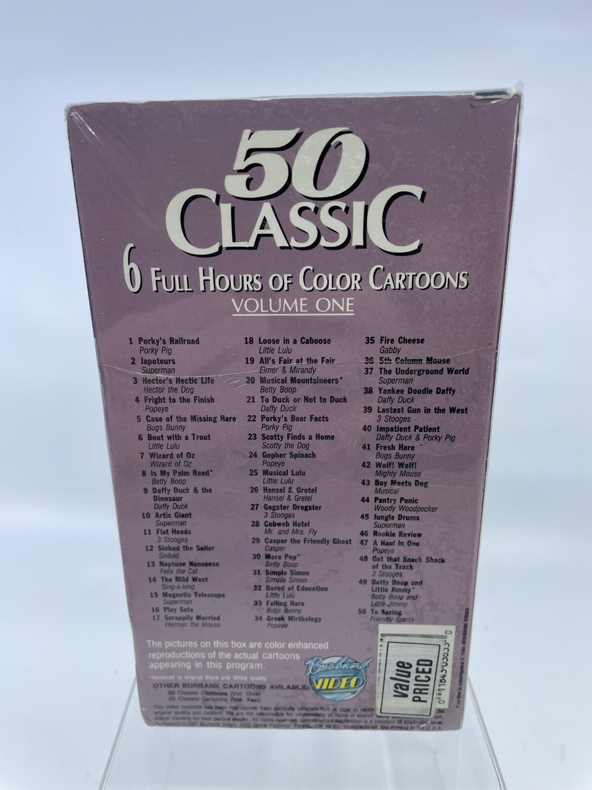 50 Classic Color Cartoons 6 Hours VHS Tape Volume 1 Burbank Video 1991 ...