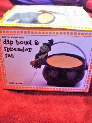 ADORABLE WITCH CAULDRON DIP BOWL AND SPREADER - HALLOWEEN, CHIPS AND ...
