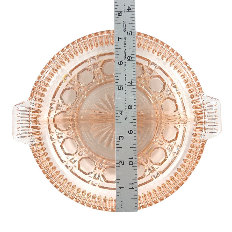 Indiana Glass Windsor Royal Pattern Pink Divided Dish Button Cane 7.25 ...