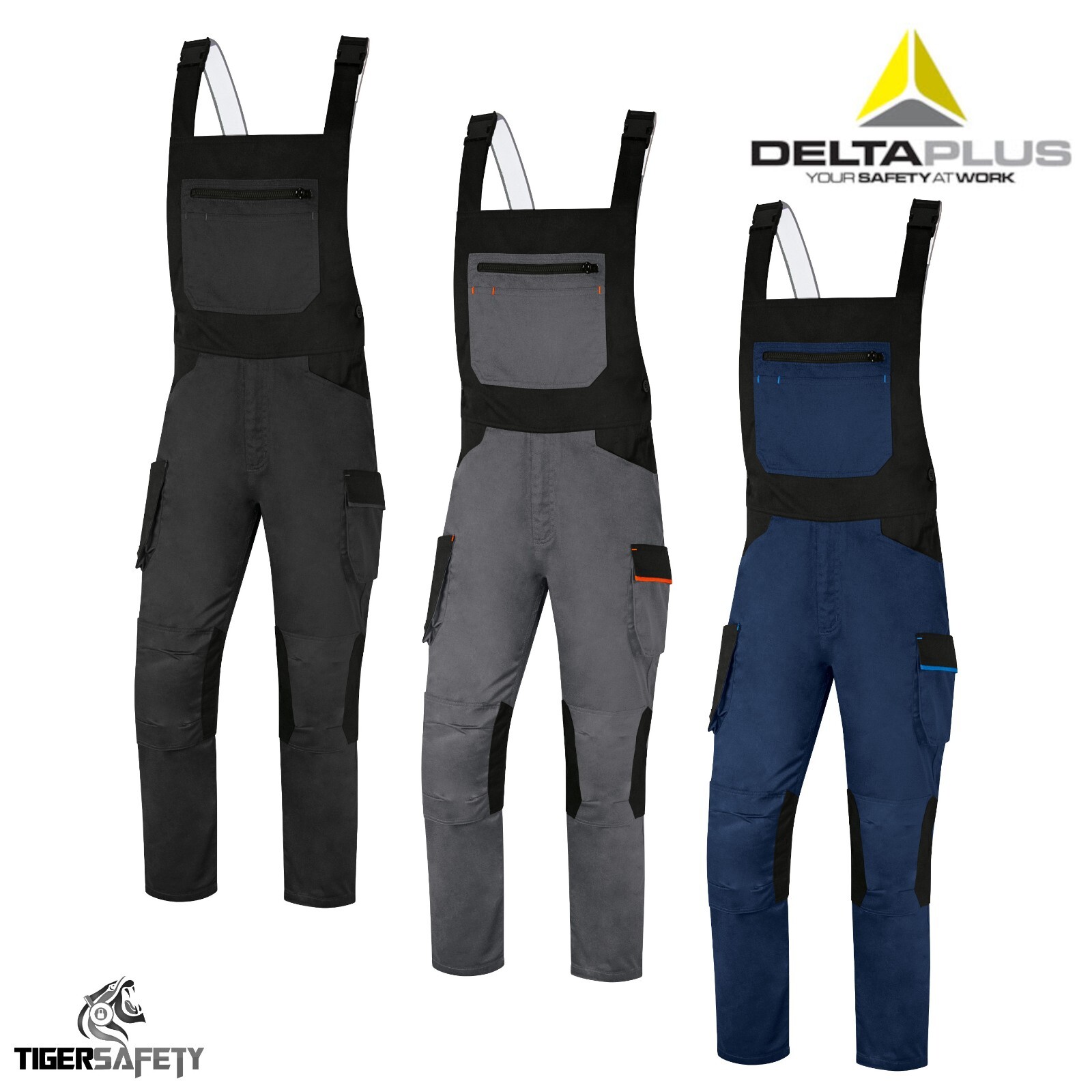 Delta Plus Panoply M2SAL Mach2 Mens Kneepad Bib & Brace Work Dungarees ...