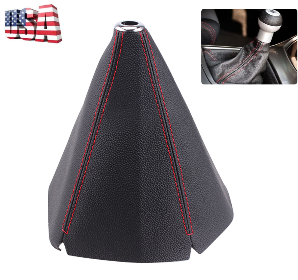 Universal Leather With Red Stitch Shift Knob Shifter Boot Cover For ...
