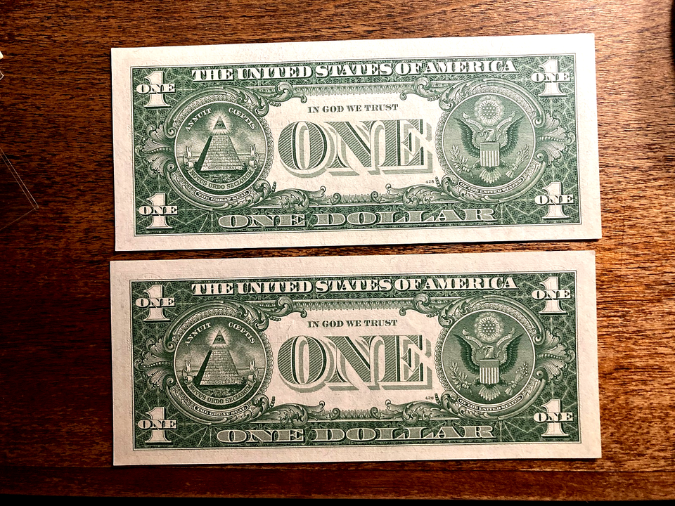1957-B (2) Secquenitial Notes, BU $1 Silver Certificates Nice And ...