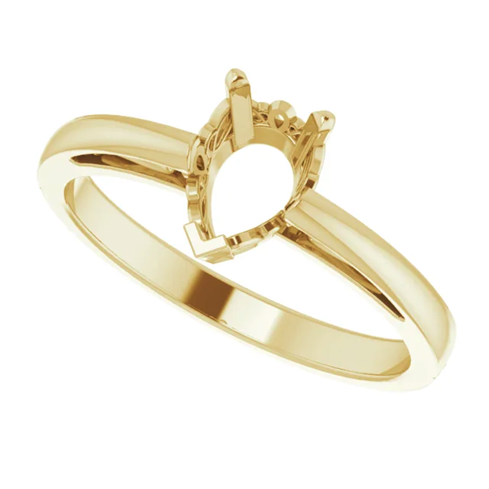 Pear Cut Ring Mounting Solitaire Scroll V End Prong Designed 14K Yellow ...
