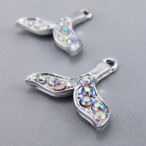 Mermaid Tail Charms 20mm Rhinestone Silver Plated Pendants C1689 - 2, 5 ...