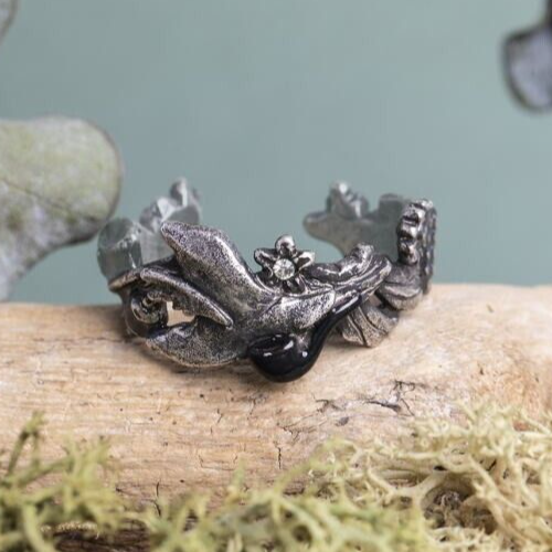Moomin Snufkin Motif RING Pewter JP11 US5 3/4 Pewter Glass Palnart Poc ...