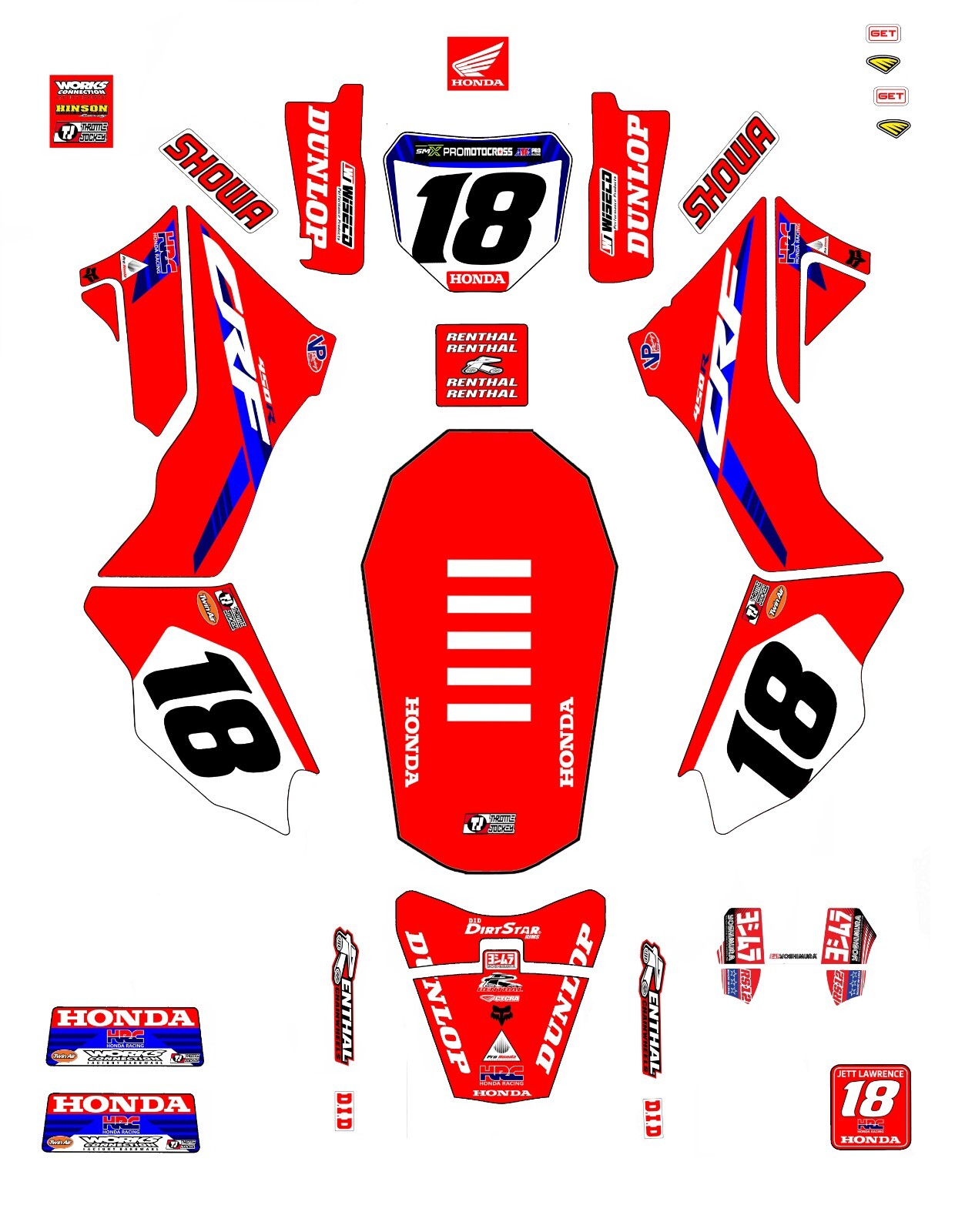 Jett Lawrence & Honda CRF450R Decals Losi Promoto 1/4 R/C Motocross ...