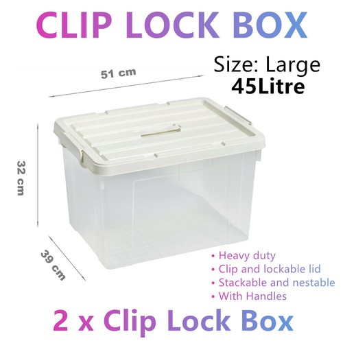 2x Heavy Duty Clip Lock Storage Box Container Plastic Tub Bin Organiser ...