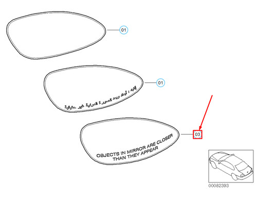 NEW BMW Z4 E85 RIGHT HEATED CONVEX MIRROR GLASS 51167177128 7177128 OEM ...
